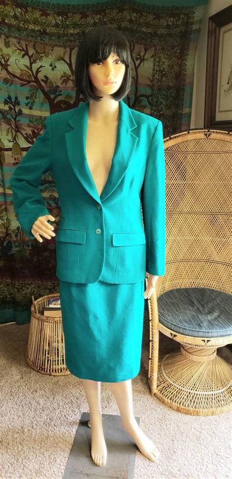 80s Teal Pendleton Suit And Skirt Set Vintage Pendleton Set Teal Suit Teal Skirt Pendleton