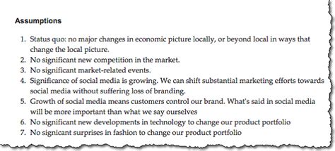 Budget Assumptions Examples