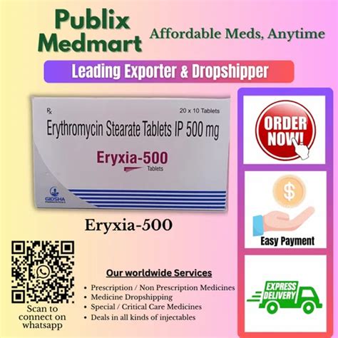 500mg Eryxia Erythromycin Stearate Tablets Packaging Size 10x20 At