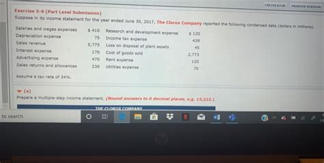solved calculator printer version exercise 5 9 part level