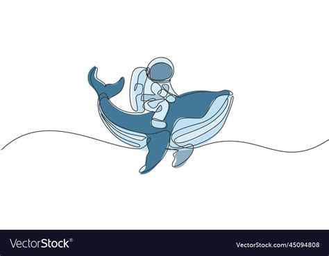 Single Continuous Line Drawing Of Cosmonaut Vector Image