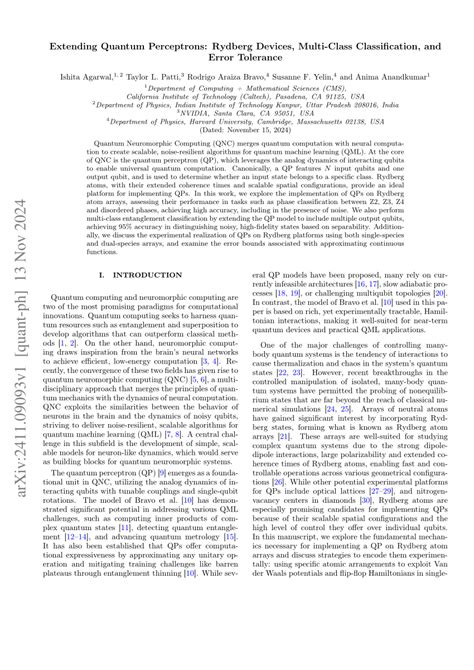 Pdf Extending Quantum Perceptrons Rydberg Devices Multi Class