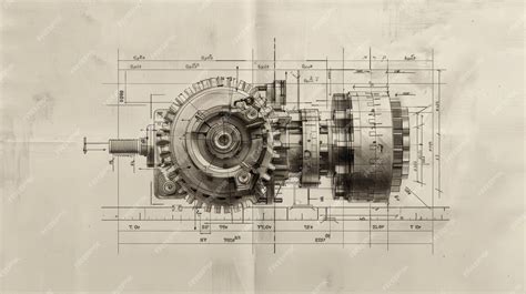 Detailed Technical Drawing Of Gear Assembly With Annotations