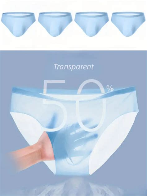 4pcs 남자의 원활한 얼음 실크 빠른 건조 얇은 통기성 편안한 세미 쉬어 팬티 남자의 섹시한 팬티 속옷 Temu