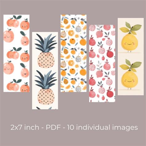 10 Digital Download Fruits Bookmarks Set Seasonal Fruits Diy Craft