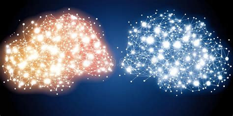 Abstract Network Connection Two Brains Communicating Digital Synapses