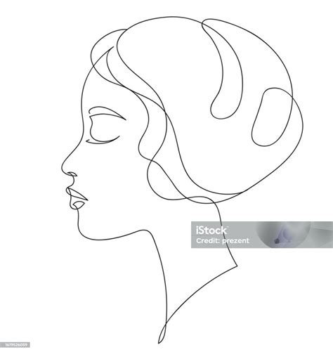 여성 프로필 아름다움 가득한 소녀 얼굴 매력적인 젊은 여성 초상화 여성의 아름다움 개념 연속 선 그리기 흑백 벡터 그림 검은색에 대한 스톡 벡터 아트 및 기타 이미지