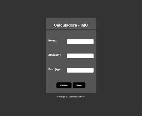 Github Leoandrade Calculadora Imc Js Calculadora De Imc Desenvolvida Base No V Deo Do