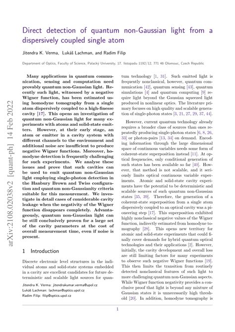 Pdf Direct Detection Of Quantum Non Gaussian Light From A