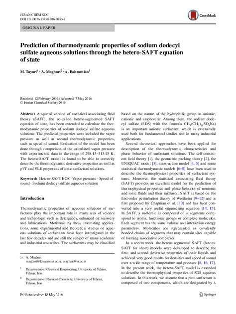 Pdf Prediction Of Thermodynamic Properties Of Sodium Dodecyl Sulfate