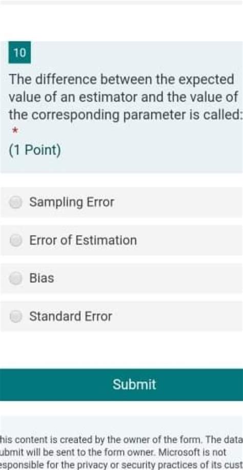 Solved 10 The Difference Between The Expected Value Of An