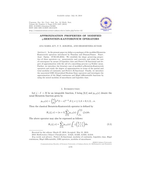 Pdf Approximation Properties Of Modified Q Bernstein Kantorovich