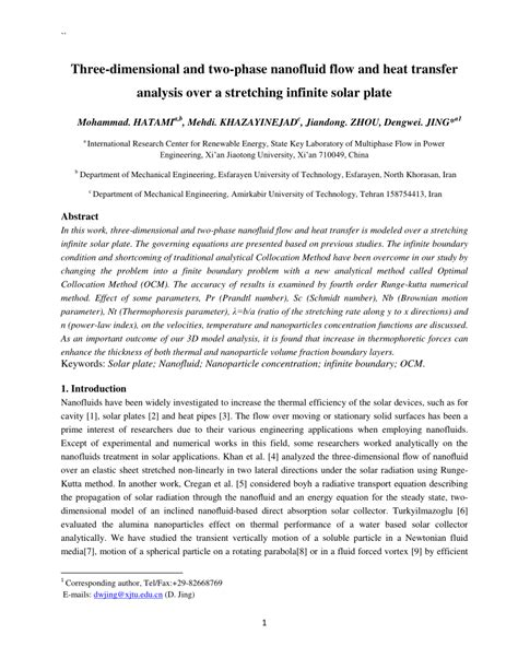 Pdf Three Dimensional And Two Phase Nanofluid Flow And Heat Transfer Analysis Over A