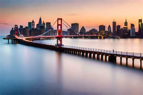 The Golden Gate Bridge And San Francisco Skyline At Sunset Ai