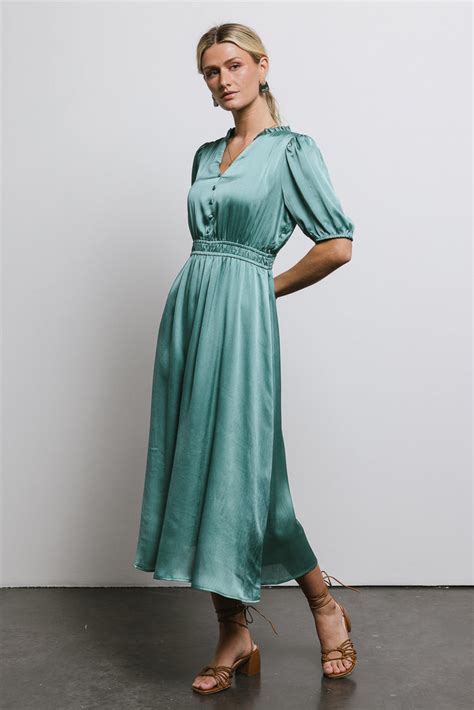V Neck Satin Midi Dress In Seafoam Böhme