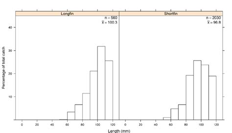 Length Frequency Distribution 10 Mm Groups Of Longfin And Shortfin