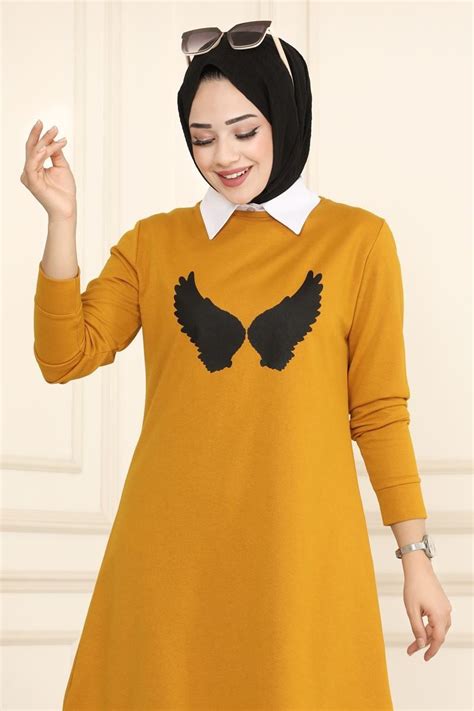 Kanat Baskılı Spor Takım 1212asy563 Hardal Moda Selvim