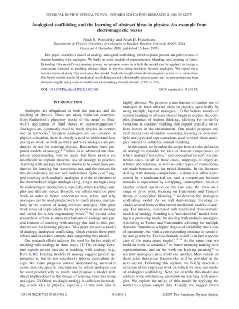 Pdf Analogical Scaffolding And The Learning Of Abstract Ideas In