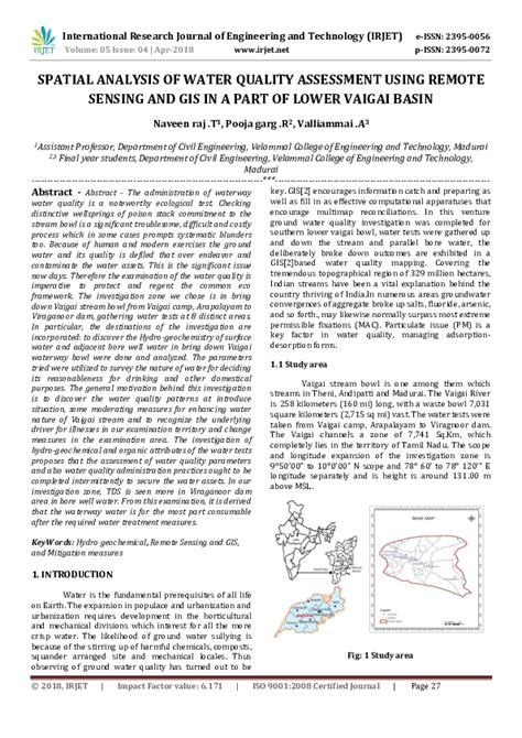 pdf spatial analysis of water quality assessment using remote sensing and gis in a part of