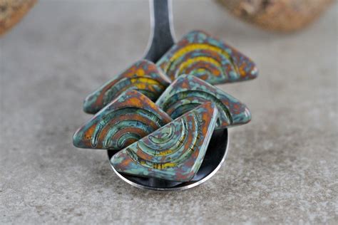 7 Aged Picasso Yellow Triangular Beads 30x15mm Diy Czech Glass Beads