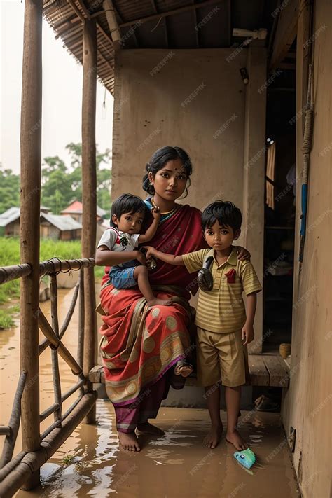 Premium Ai Image A Bangladeshi Poor Mother With Her Son On The Hut Ai