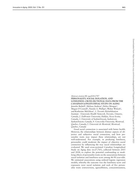 Pdf Personality Social Isolation And Loneliness Cross Sectional Data From The Canadian