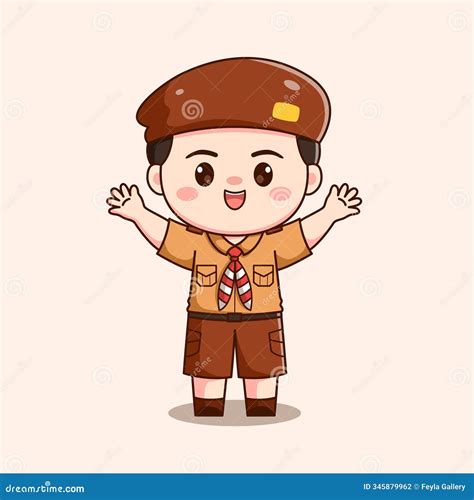 Indonesian Scout Girl Saluting Cute Kawaii Chibi Character Illustration