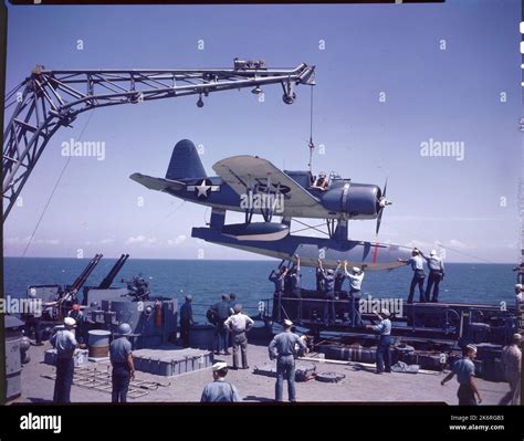 Caption On Negative Sleeve Os2u Scout Plane Lowered To Its Cradle