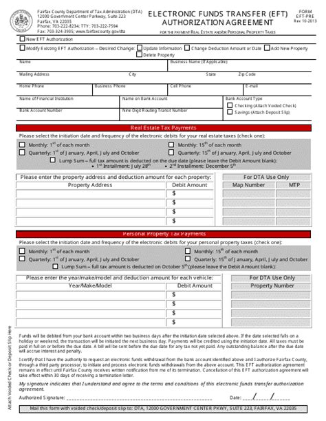Form Eft Pre Fill Out Sign Online And Download Fillable Pdf Fairfax