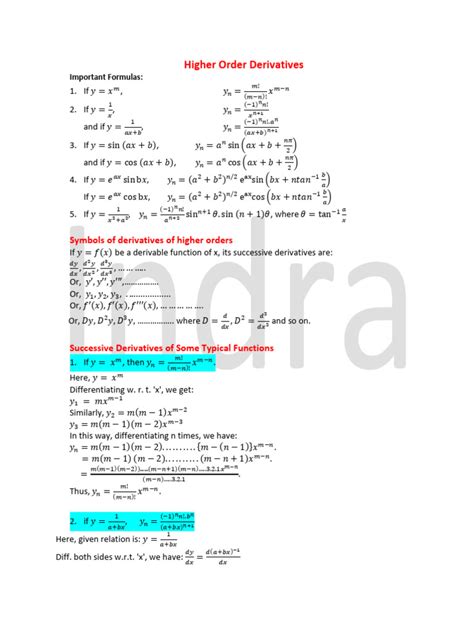Higher Order Derivatives Pdf Function Mathematics Mathematical
