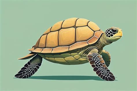 Illustration Of A Turtle On A Green Background In Cartoon Style Ai Generative Stock Photo