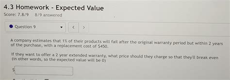 Solved 4 3 Homework Expected Value Score 7 8 9 8 9