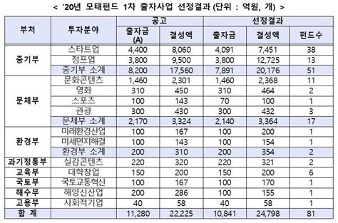 81개 펀드 2조 4798억원 규모 모태펀드 1차 출자사업 선정 결과 플래텀