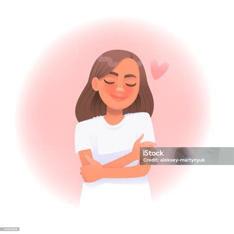 자기 사랑 조화 및 평온의 개념 자신을 껴안는 좋은 여자 벡터 일러스트 레이 션 개념에 대한 스톡 벡터 아트 및 기타 이미지 개념 개성 개념 귀여운 Istock