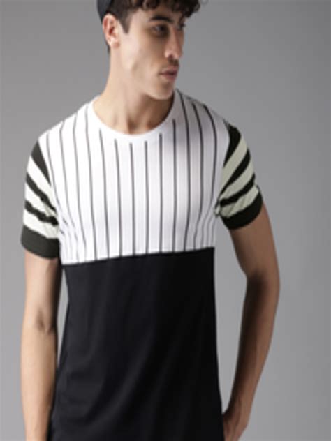 Buy Hereandnow Men Black And White Colourblocked Round Neck T Shirt Tshirts For Men 5508745 Myntra