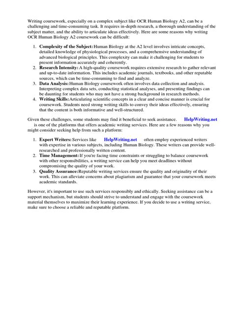 Ocr Human Biology A2 Coursework Pdf Facebook Linked In