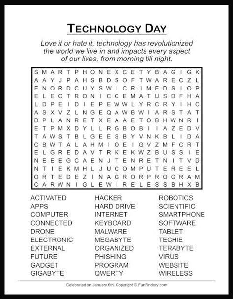 Free Printable Technology Word Search Puzzle Printable Tech Word