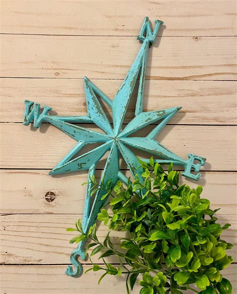 Vintage Inspired Nautical Compass ~ Bird Egg Blue ~ Distressed Wall Art