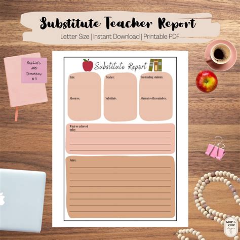 Substitute Report Feedback Sub Report Minimal Pink Teacher Binder