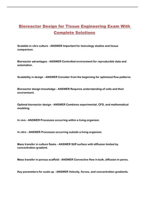 Bioreactor Design For Tissue Engineering Exam With Complete Solutions