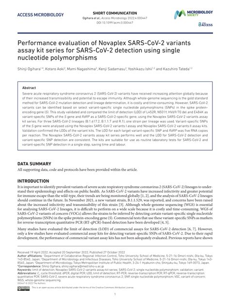 Pdf Performance Evaluation Of Novaplex Sars Cov 2 Variants Assay Kit