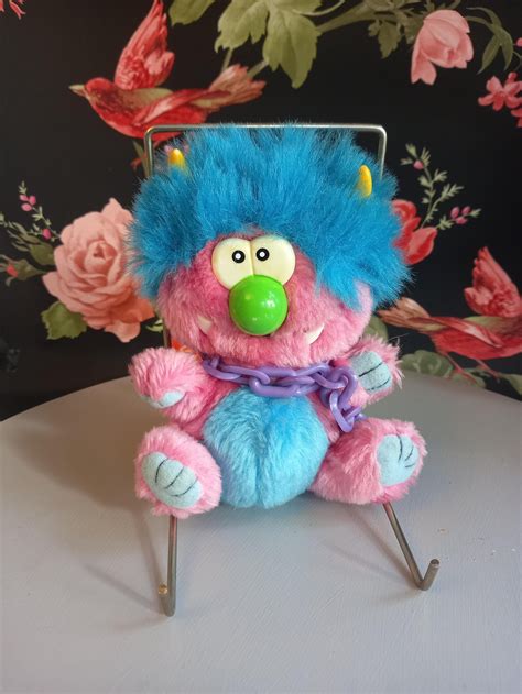 Vintage Kuddlee Uglee Pink And Blue Monster 80s Soft Toy Plush Small Etsy