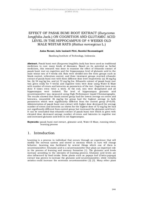 Effect Of Pasak Bumi Root Extract Eurycoma Lonolia Jack