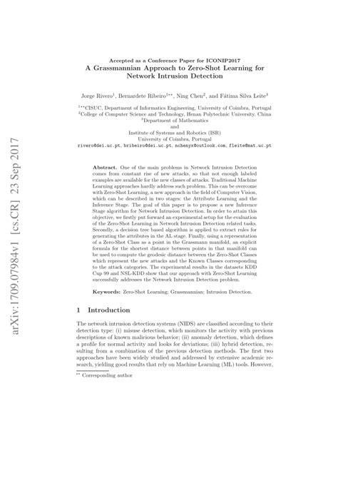 Pdf A Grassmannian Approach To Zero Shot Learning For Network Intrusion Detection