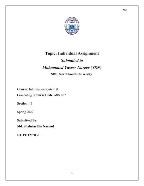 Mis 107 Individual Assignment Section 13 Mdshahriar Bin Nazmul 1911275030 Topic Individual