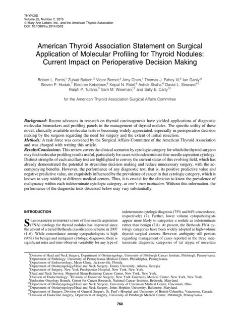 2015 Ata Molecular Profiling For Thyroid Nodules Pdf Sensitivity And Specificity
