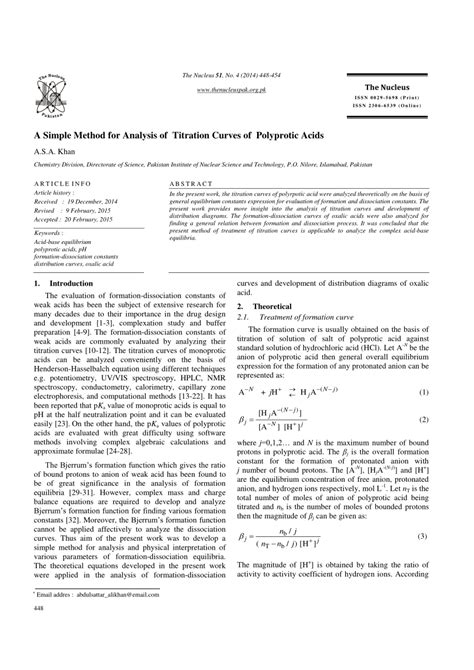 Pdf A Simple Method For Analysis Of Titration Curves Of Polyprotic Acids