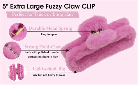 Ahoney 4 Pack Fuzzy Hair Claw Clip For Women 5 Inch Extra