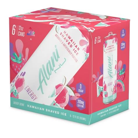 Alani Nu Energy Drink Hawaiian Shaved Ice 12oz Cans 6 Pack