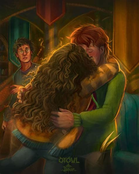 Ron Hermione Kiss Ottolw The Harry Potter Lexicon Harry Potter Illustrations Harry Potter